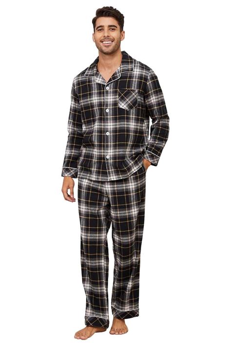 Vulcanodon Mens 100 Cotton Flannel Pajama Sets Soft Plaid Pjs Long