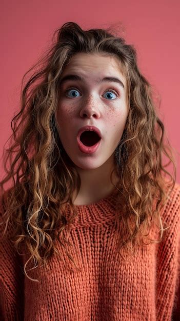 Premium Photo A Young Woman With Her Mouth Wide Open On A Pink Background