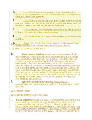 Difference Between Stack And Queue PDF