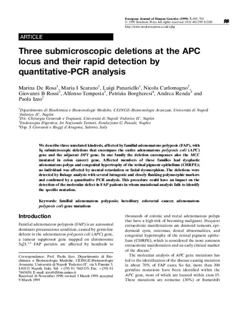Pdf Three Submicroscopic Deletions At The Apc Locus And Their Rapid