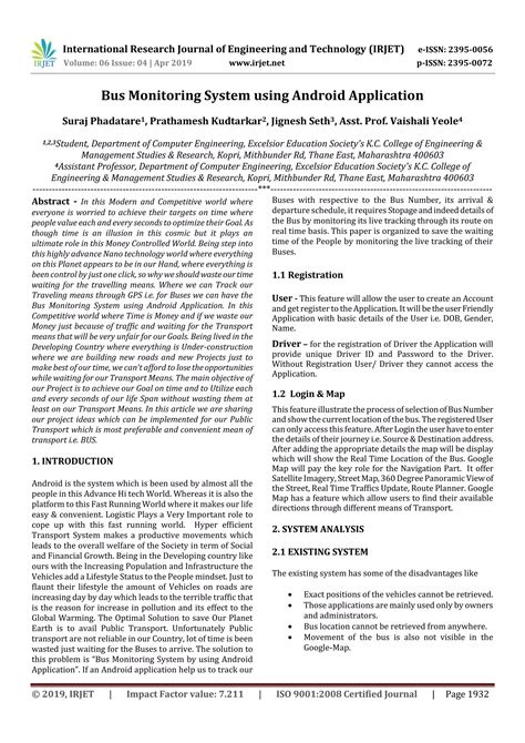 Irjet Bus Monitoring System Using Android Application Pdf Operating Systems Computer