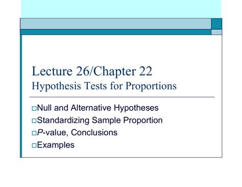 PPT Lecture 26 Chapter 22 Hypothesis Tests For Proportions Null And