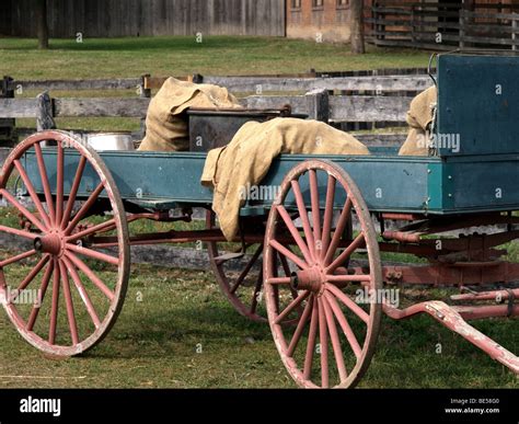 Old Wooden Horse Drawn Wagon Used On A Farm For Transporting Supplies