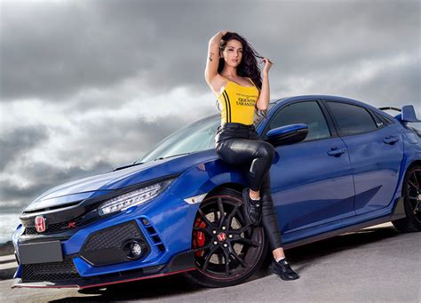 Desktop Wallpapers Honda Brunette Girl Ana Lopez Posing Blue Young