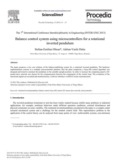 Pdf Balance Control System Using Microcontrollers For A Rotational