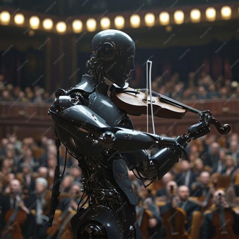 Premium Photo Robot Playing Violin In Front Of Audience