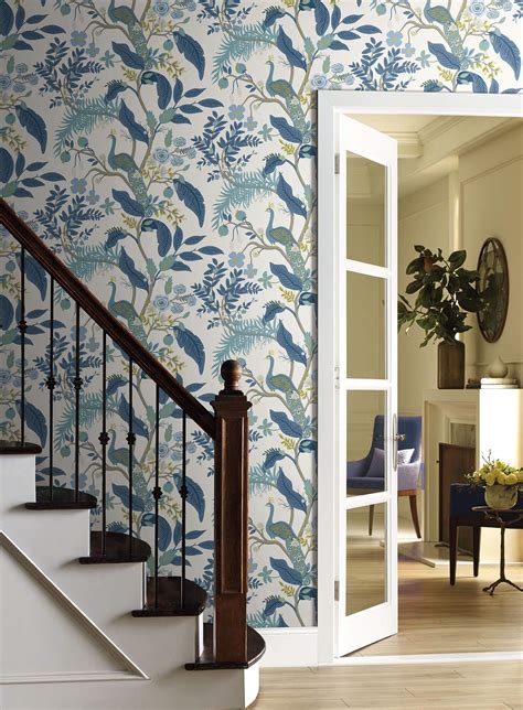 Rifle Paper Co Peacock Wallpaper Blue And White
