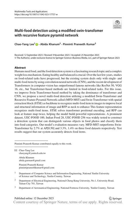 Multi Food Detection Using A Modified Swin Transfomer With Recursive