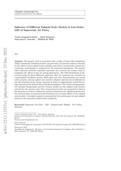 Pdf Influence Of Different Subgrid Scale Models In Low Order Les Of
