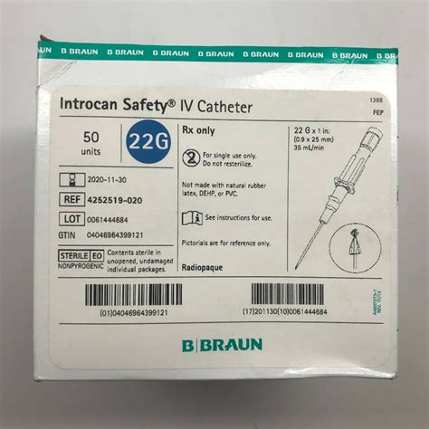 Braun 4252519 020 Introcan Safety Iv Catheter 22g 50 Box X Gb Tech Usa