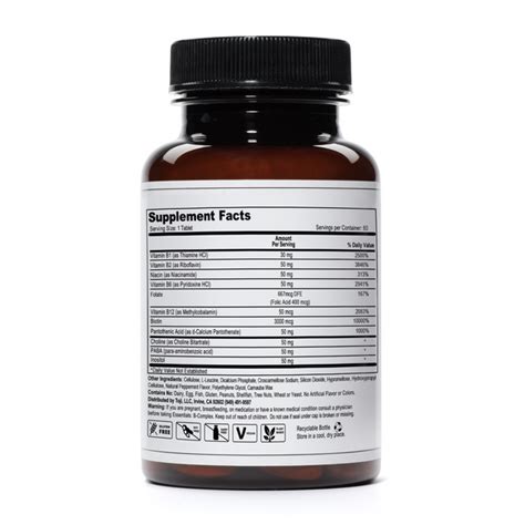 Toji Essentials B Complex With Paba Choline Inositol 60 Vegetarian