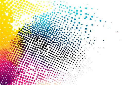 Colorful Halftone Pattern In Cmyk Spectrum With Dot Gradient Design Stock Illustration