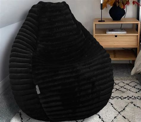 Buy Premium Striped Round Shape Fur Bean Bag Chairs Couch Sofa Black