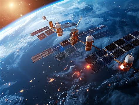 Abstract Satellite Arrays Orbiting The Earth Amongst Vibrant Background