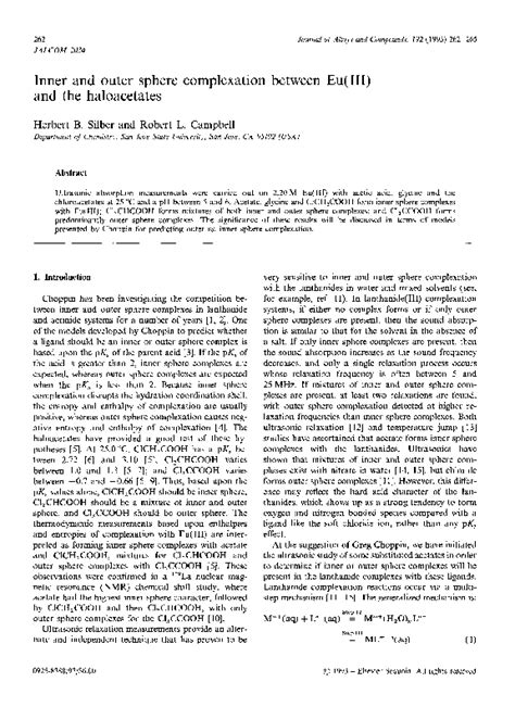 Pdf Inner And Outer Sphere Complexation Between Europium Iii And