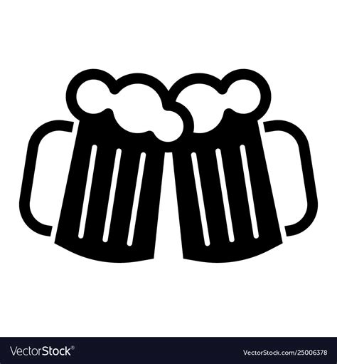 Two Glasses Beer Solid Icon Cheers Beer Mugs Vector Image