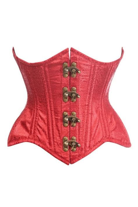 Wine Brocade Steel Boned Zipper Corset Spicy Lingerie