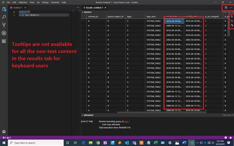 A Y Mssql For Vscode Results Tab Non Text Content Tooltips Are Not Available For All The Non