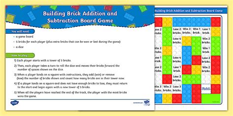 Building Brick Addition And Subtraction Board Game Twinkl