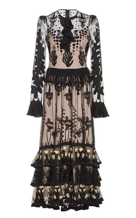 Temperley London Florette Silk Embroidered Ruffled Dress Temperley