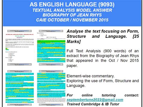 Sample Text Analysis Of Biography Caie As English Language 9093