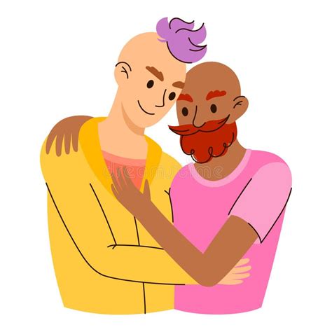 Interracial Gay Couple Hugging Illustration Isolated On White Stock Vector Illustration Of
