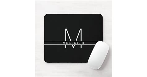 Block Initial Split Monogram Personalized Black Mouse Mat Zazzle