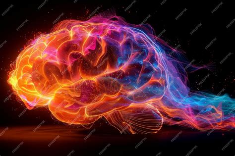 Ilustração De Um Cérebro De Néon Com Conexões Neurais Inteligência