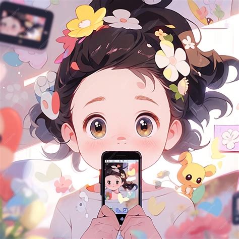 Premium Photo Anime Girl Holding Up A Cell Phone With A Picture Of A