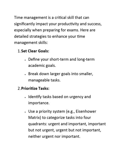 Time Management Pdf Time Management Professional Skills