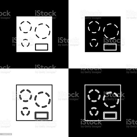 흑백 배경에 격리된 전기 스토브 아이콘을 설정합니다 쿡탑 기호 4 개의 원 버너와 호브 벡터 일러스트레이션 가열장치에 대한 스톡 벡터 아트 및 기타 이미지 Istock