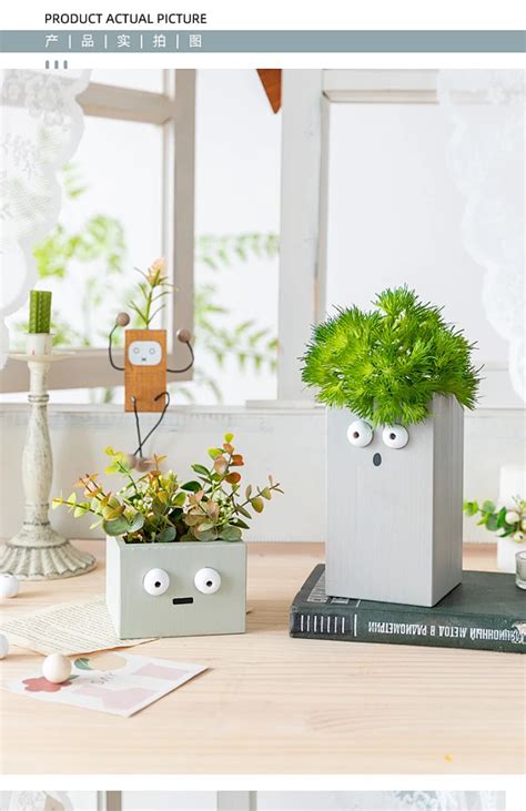 阿楹 Ins可爱仿真花绿植小盆栽卧室餐厅桌面叶子装饰木质花瓶摆件 淘宝网 花瓣网