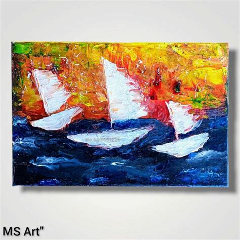Регата” Абстрактна картина Картина с акрилни бои 30 cm 20 cm Платно ...
