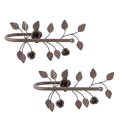 Set Of 2 Brown Rose Cast Iron Curtain Hold Backs Vintage Style Floral
