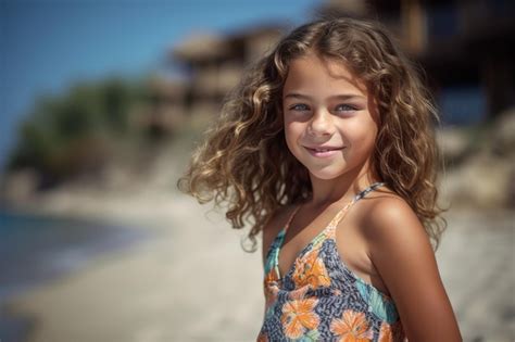 Retrato De Un Niña En Un Verano Playa Foto Premium