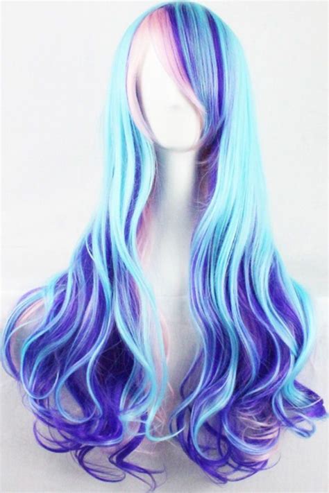 Blue Colormix Side Part Chic Long Wavy Cosplay Wig Cosplay Wigs Wigs
