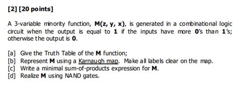 Solved [2] 20 Points] A 3 Variable Minority Function M Z