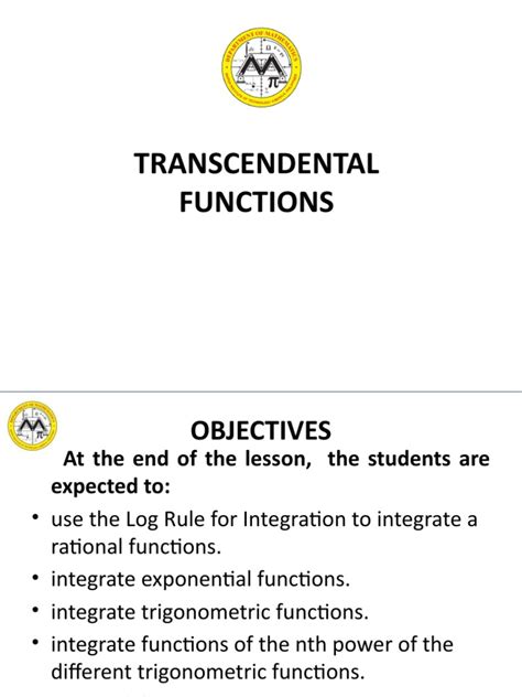 Lesson 9 Transcendental Functions Pdf Trigonometric Functions Function Mathematics