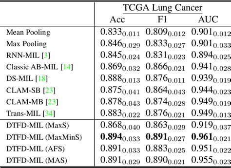 Table 2 From Dtfd Mil Double Tier Feature Distillation Multiple Instance Learning For
