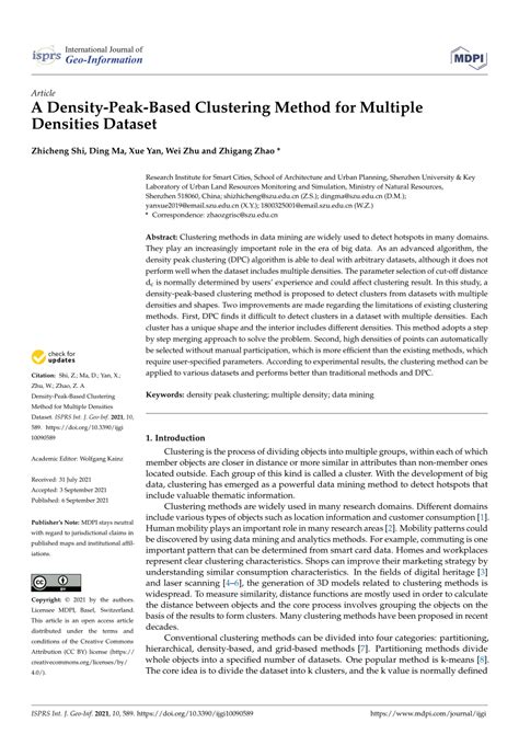 Pdf A Density Peak Based Clustering Method For Multiple Densities Dataset