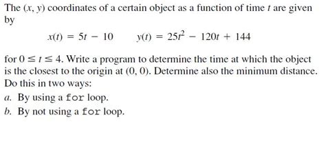 Solved The X Y Coordinates Of A Certain Object As A Chegg