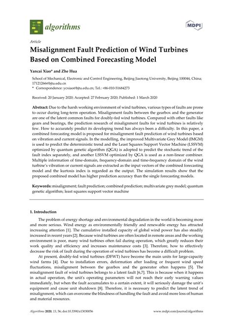 pdf misalignment fault prediction of wind turbines based on combined