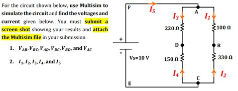 solved for the circuit shown below use multisim to simulate