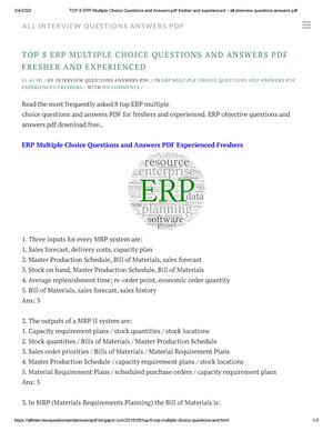 Ch02 Test Mcq Aknadklnlnwlfnlk Chapter 2 Introduction To SAP ERP