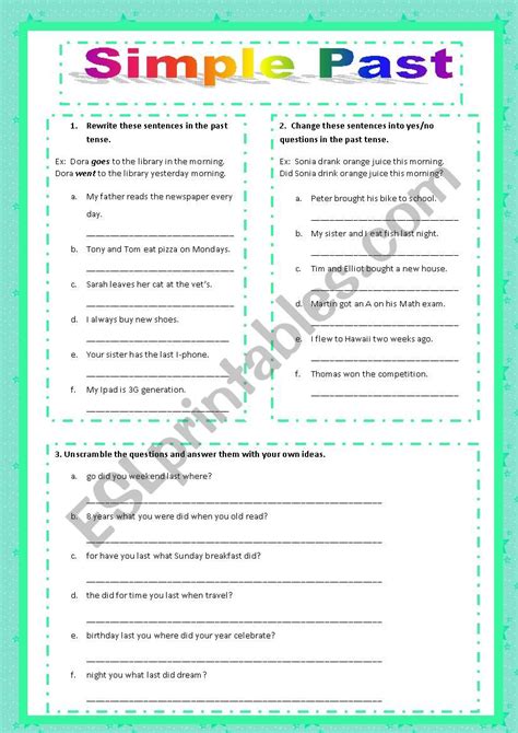 Simple Past Exercises ESL Worksheet By Dopr