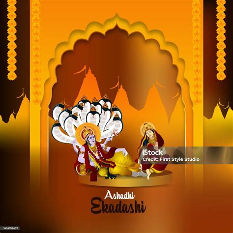 Vector Illustration Of Happy Ashadhi Ekadashi Celebration Card Stok