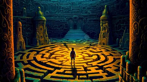 Man Standing In Front Of Maze In The Middle Of Room Generative Ai
