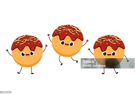 たこ焼きキャラクターデザインたこ焼きベクトル白い背景にたこ焼き おやつのベクターアート素材や画像を多数ご用意 おやつ たこ焼き