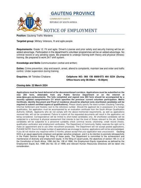Gauteng Traffic Wardens 2024 Revised Pdf