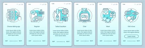 Online Dating Onboarding Mobile App Page Screen Vector Template Choose Register Chat Meet